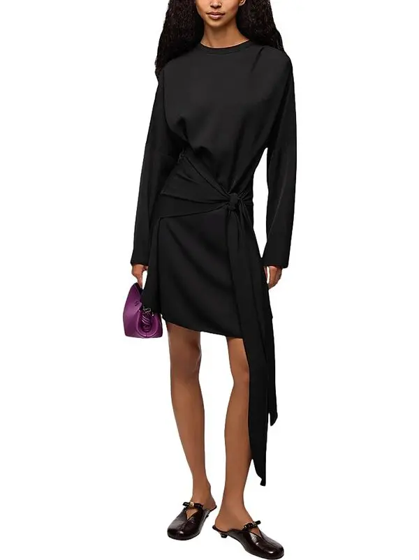 GANNI Cady Crepe Draped Mini Dress - Black