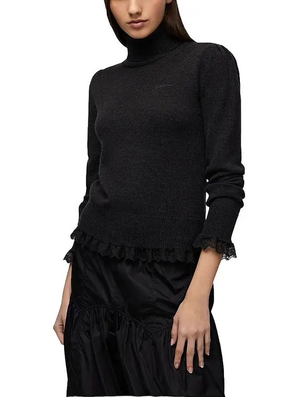 GANNI Lace Trim Merino Wool Turtleneck Sweater - Phantom