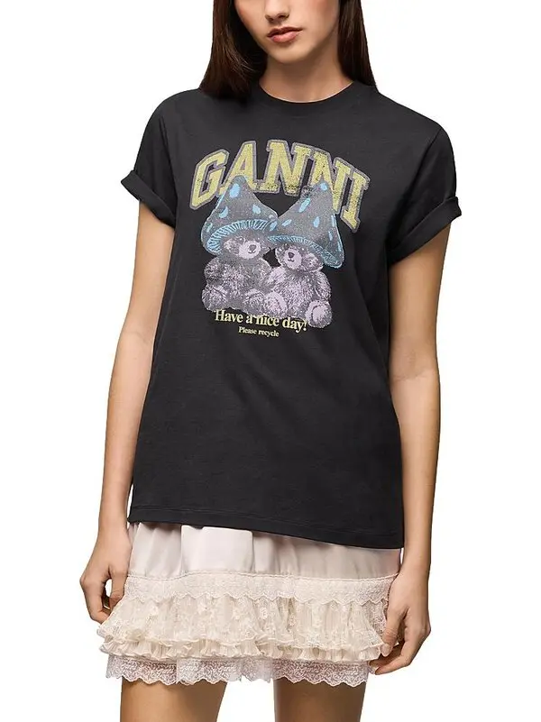 GANNI Mushroom Teddy Graphic Relaxed Tee - Phantom