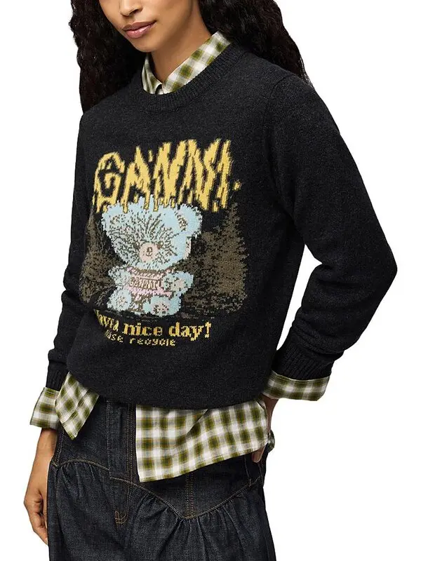 GANNI Forest Teddy Crewneck Sweater - Phantom