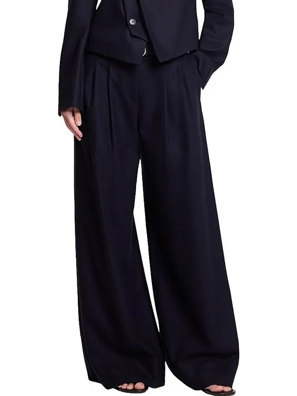 TWP Avery Wool & Cashmere Blend Wide Leg Pants - Midnight