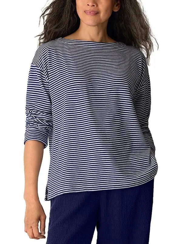 Eileen Fisher Striped Boatneck Boxy Top - Infinity