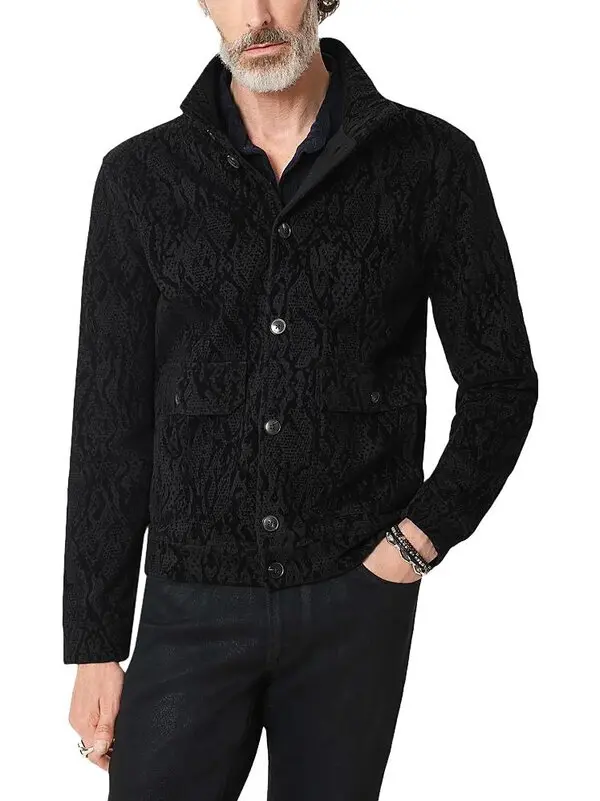 John Varvatos Stand Collar Patterned Jacket - Black