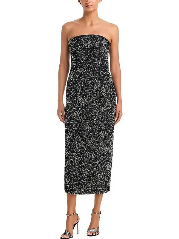 MILLY Strapless Embellished Dress - Black/silver