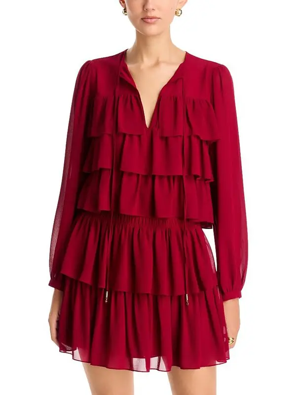 Michael Kors Ruffled Tiered Mini Dress - Deep Red