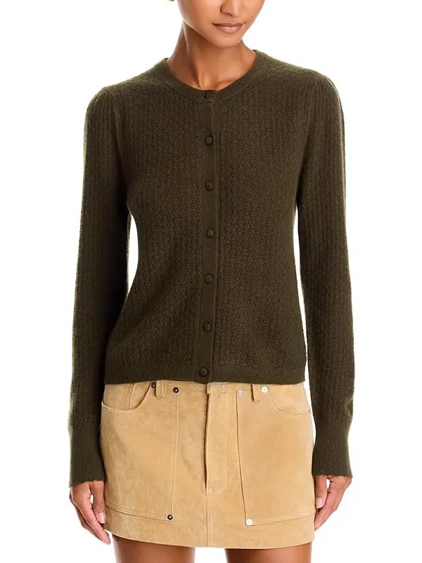 FRAME Honeycomb Pointelle Cashmere Cardigan - Deep Olive