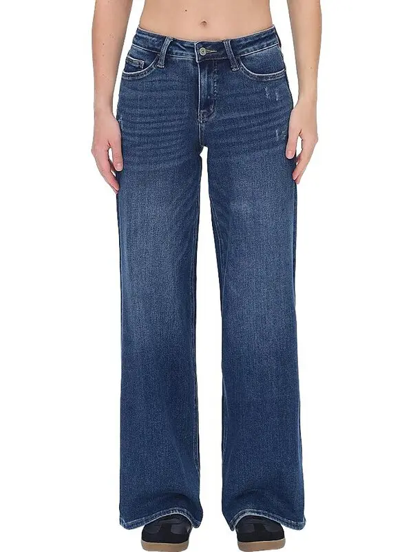 BAYEAS Mid Rise Wide Leg Stretch Denim Jeans - Blue