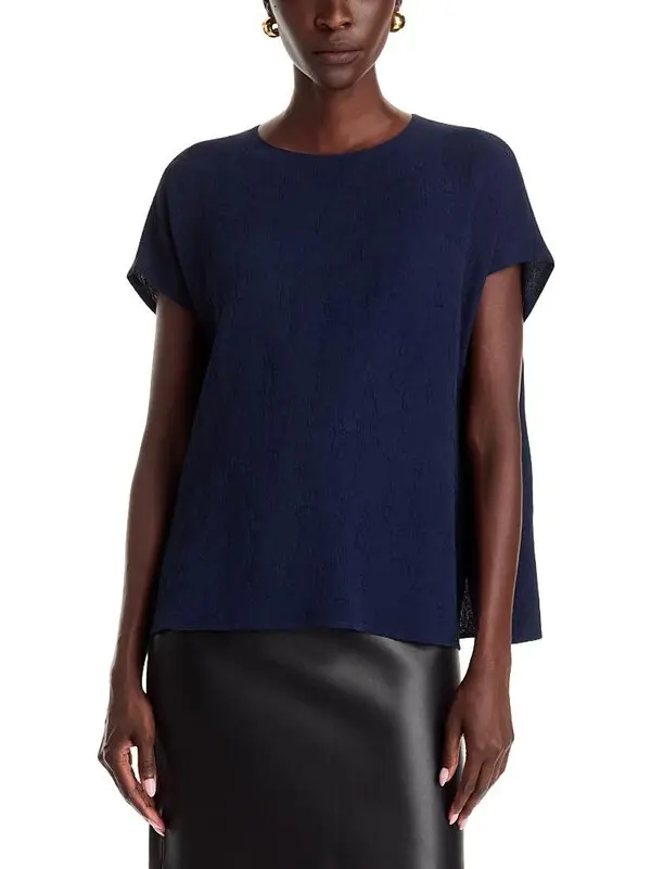 Lafayette 148 New York Silk Stretch Round Neck Top - Ink