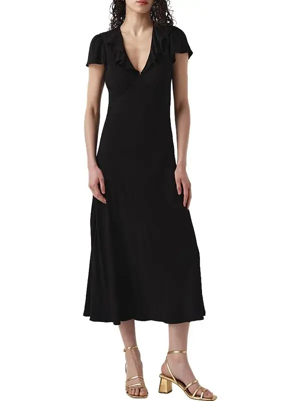 GHOST LONDON Kimmy Frill Neck Crepe Midi Dress - Black