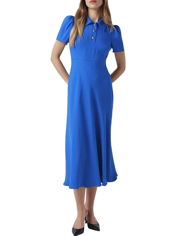 GHOST LONDON Verity Crepe Puff Sleeve Midi Dress - Blue