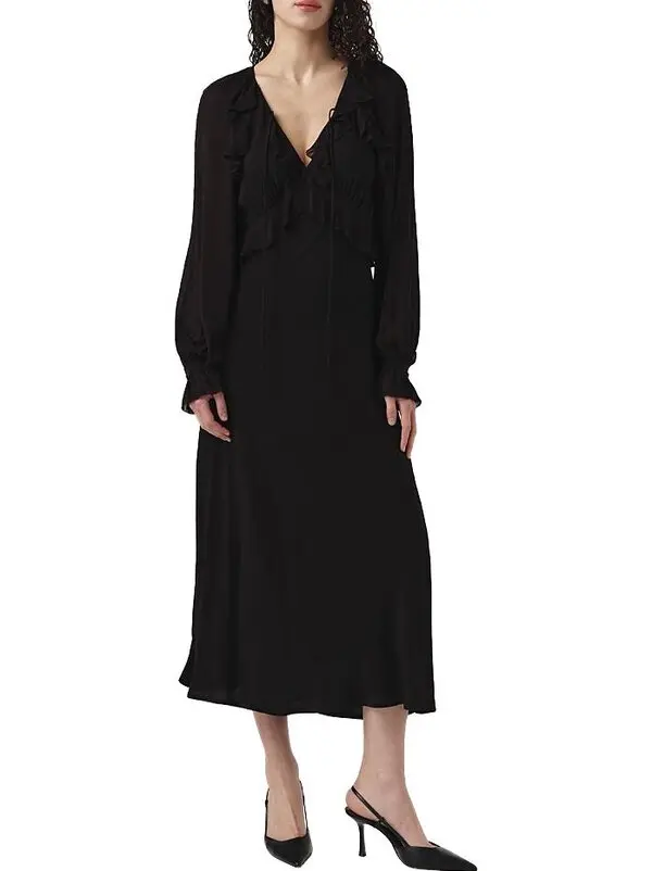 GHOST LONDON Naomi Frill Midi Dress - Black