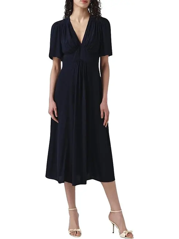GHOST LONDON Rosalie Angel Sleeve Crepe Midi Dress - Navy