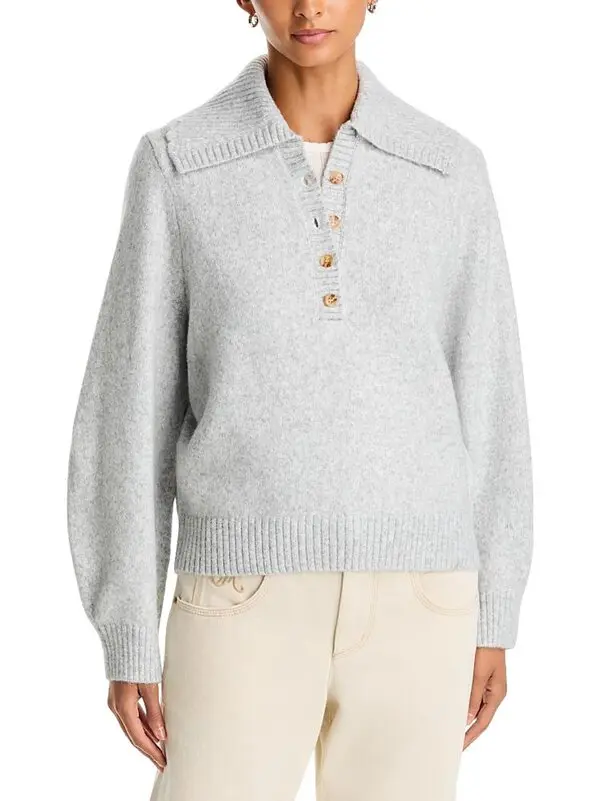 Aqua Scalloped Collar Henley Sweater - Grey