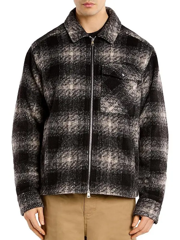 Moncler Point Collar Zip Check Pocket Shirt - Black