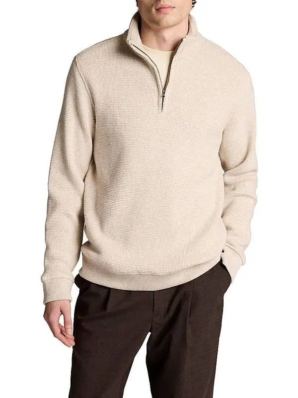 Vince Quarter Zip Brushed Waffle Cotton Blend Sweater - Heather Oatmeal