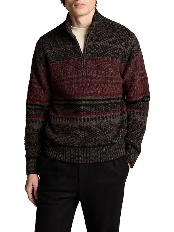 Vince Wool Blend Variegated Jacquard Quarter Zip Sweater - Black Combo