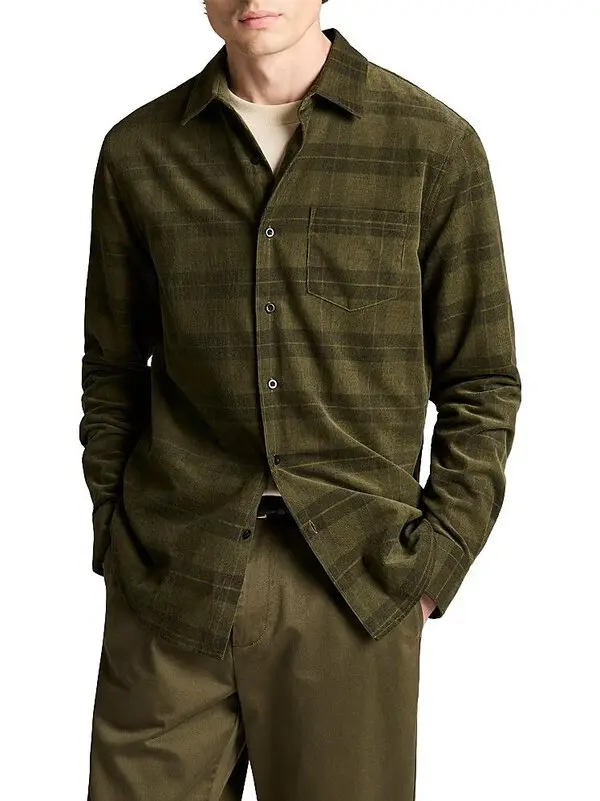Vince Hamilton Cotton Corduroy Plaid Shirt - Night Leaf