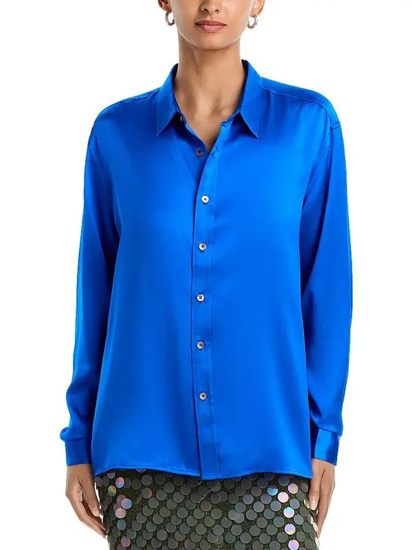 ZANKOV Button Front Silk Shirt - Cobalt