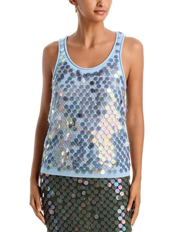 ZANKOV Paillette Merino Wool & Cashmere Sleeveless Top - Ice