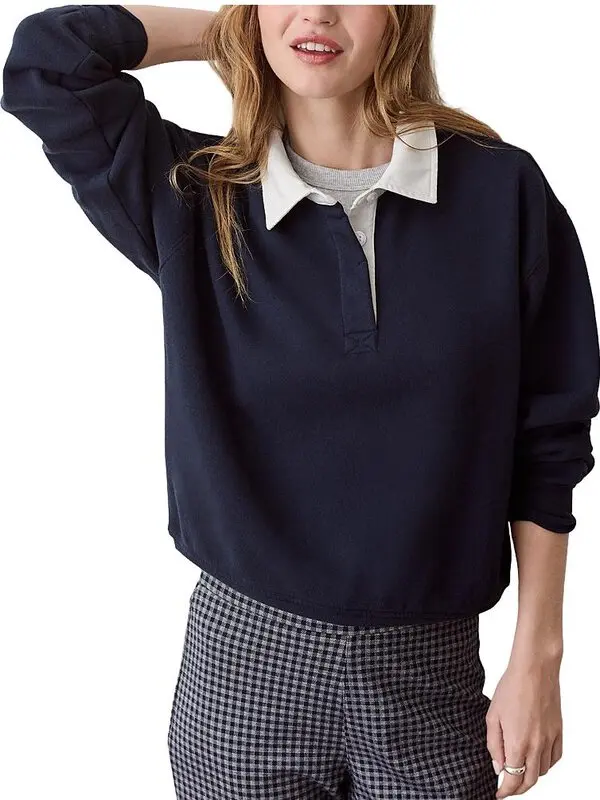 Marine Layer Cloud 9 Cotton Blend Fleece Polo Sweatshirt - Twilight