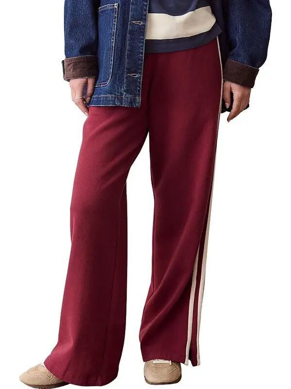 Marine Layer Cloud 9 Cotton Blend Fleece Track Pants With Side Stripes - Cabernet