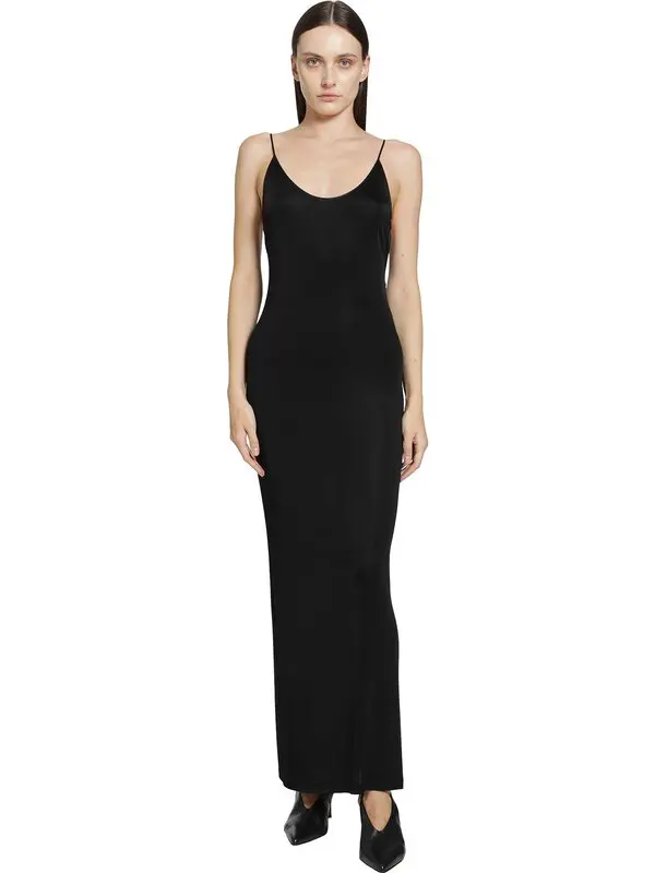 Saint Laurent Knit Cassandre Chain Backless Maxi Dress - Black
