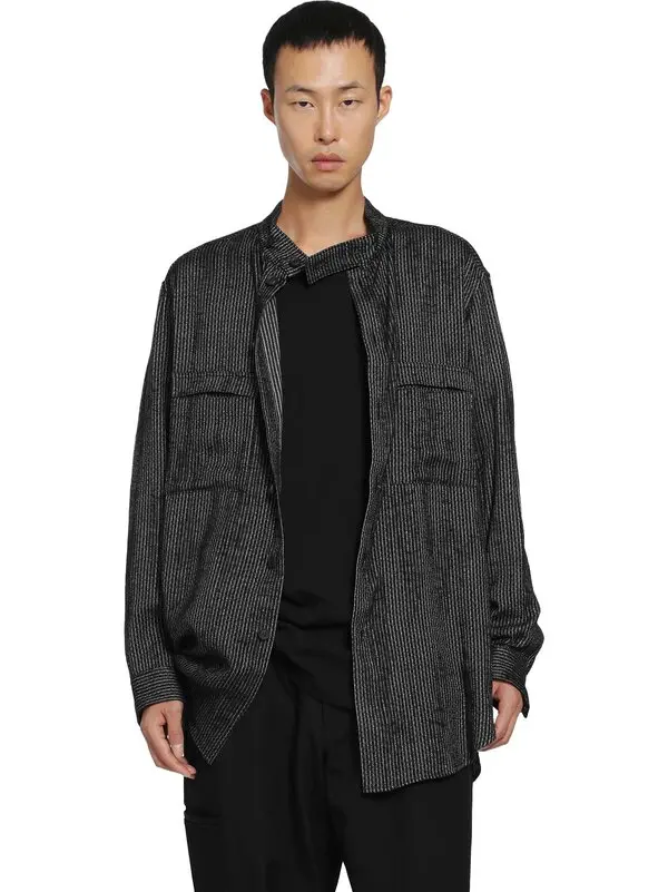 Yohji Yamamoto Stripe Stand Collar Blouse - Black