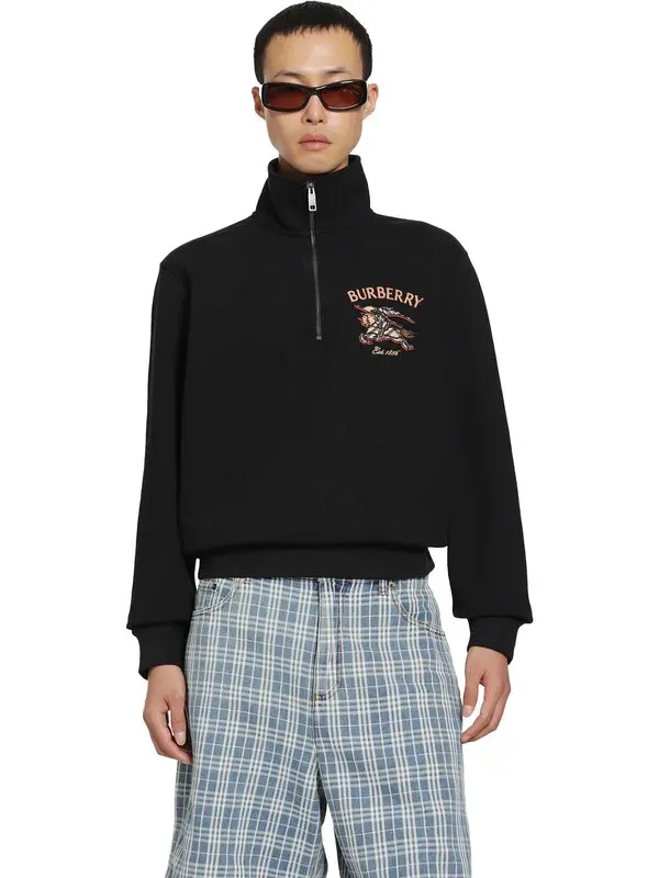 Burberry Cotton Jersey Half-zip Sweatshirt With Equestrian Knight - Black