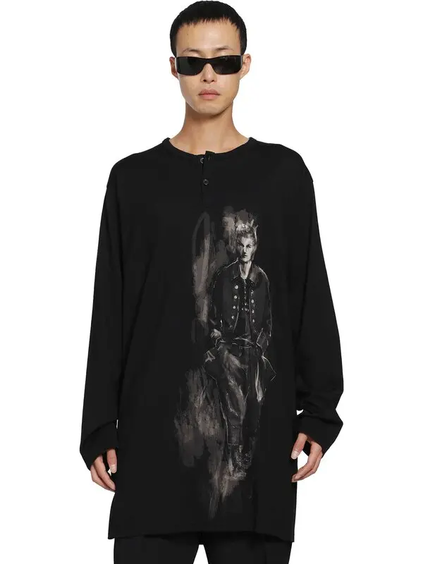 Yohji Yamamoto Henry Neck Long Sleeve Tee - Black