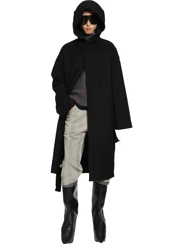 Rick Owens Tower Coat In Melton Wool - Black