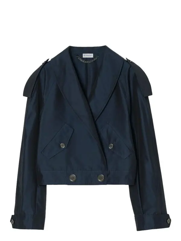 Burberry Cropped Silk Withington Jacket - Navy