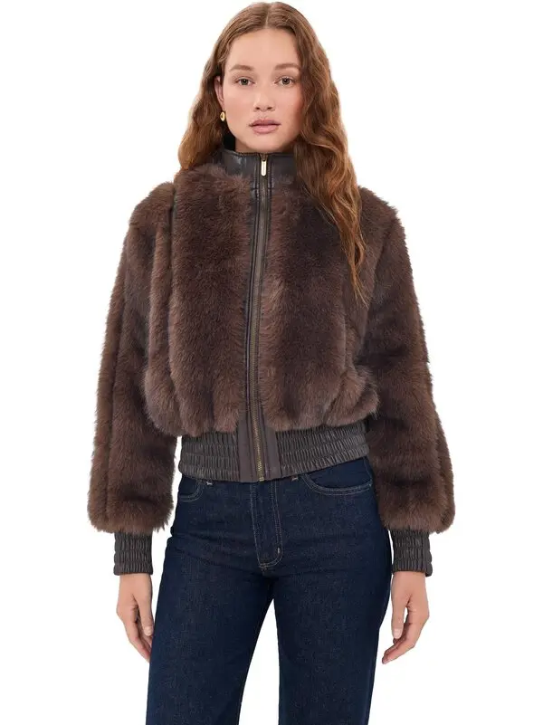 Zimmermann Valiant Faux Fur Bomber Jacket - Brown