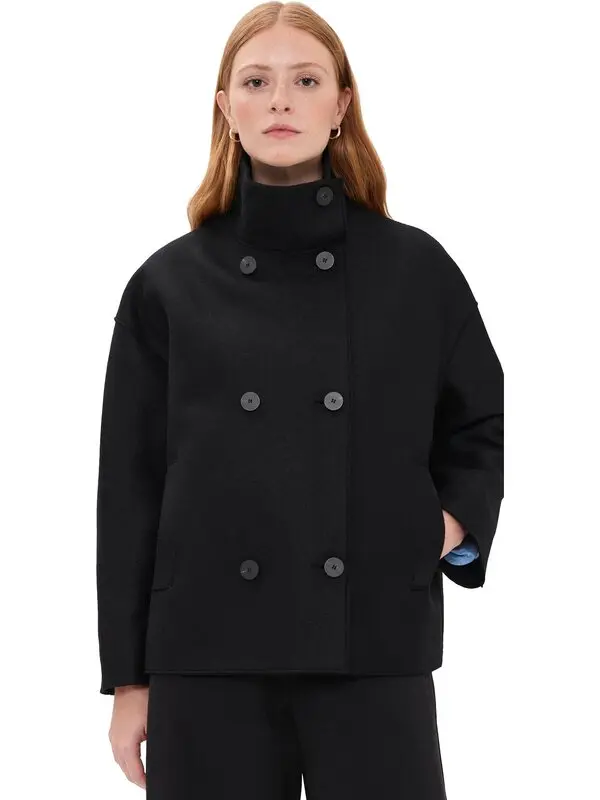 Harris Wharf London Oversized Pressed Wool Funnel Jacket - Black