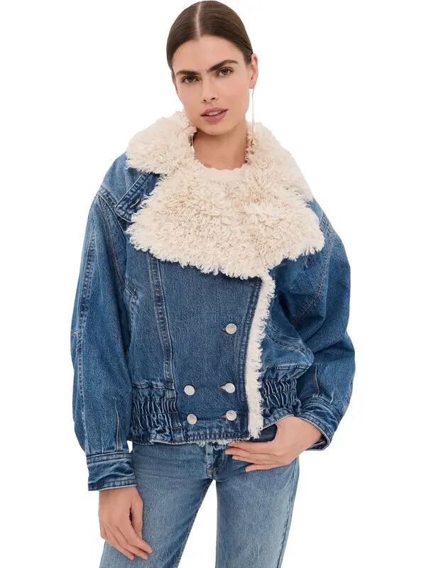Isabel Marant Étoile Valineo Denim Jacket With Faux Shearling Trim - Blue