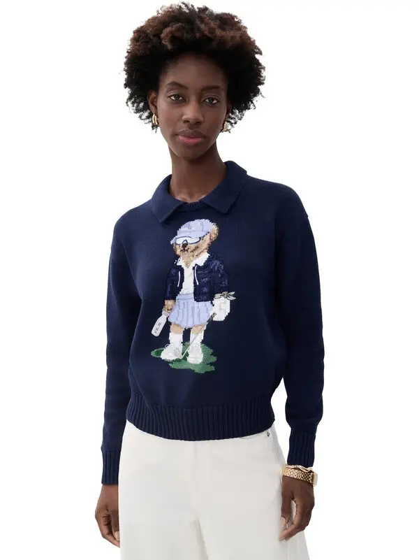 Rlx Ralph Lauren Long Sleeve Collared Pullover Sweater - Navy