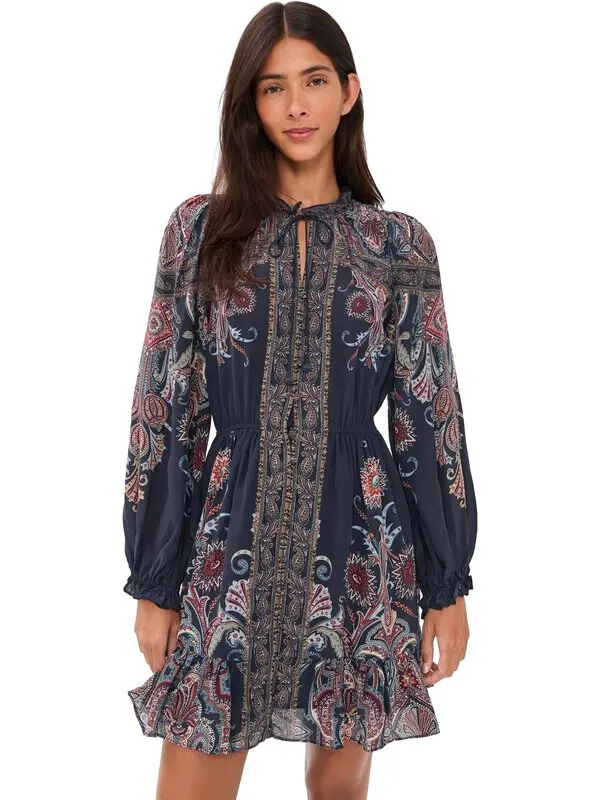 Sea Hyacinth Print Mini Dress - Navy