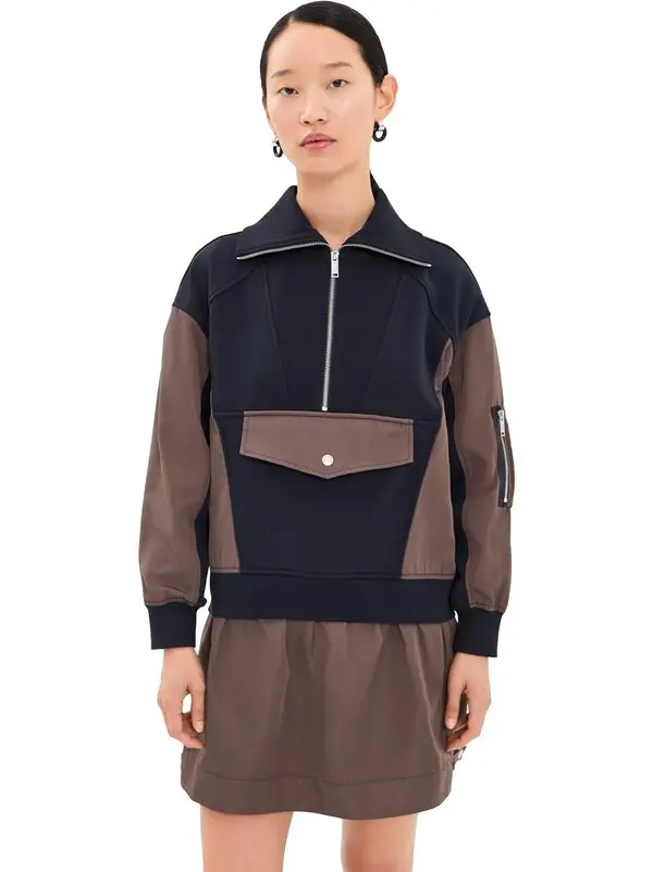3.1 Phillip Lim French Terry Nylon Combo Utility Dress - Midnight/espresso
