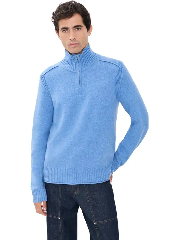 Guest In Residence Half Zip Cashmere Turtleneck Sweater - Delft Blue