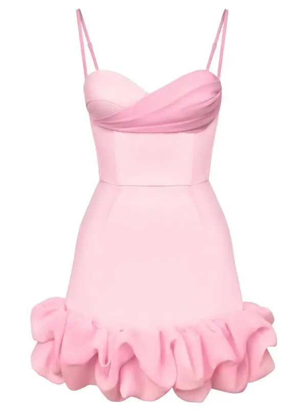 POST MERIDIEM Draped Ruffle Mini Bustier Dress - Pink