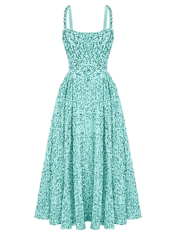 POST MERIDIEM Menthol Tuck Corset Top Midi Dress - Green