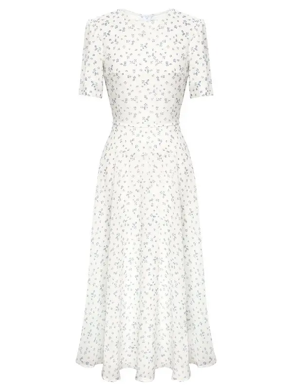 POST MERIDIEM Short Sleeve Floral Midi Dress - Blue