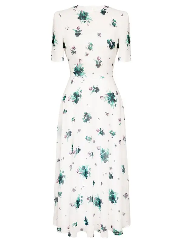 POST MERIDIEM Floral Short Sleeve Midi Dress - White