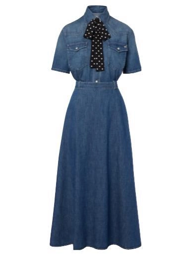 Valentino Garavani Belted Denim Polo Dress With Polka Dot Scarf - Blue