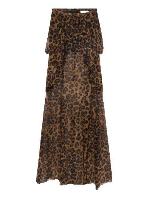Blumarine Printed Ruffle-detailed High Slit Skirt - Brown