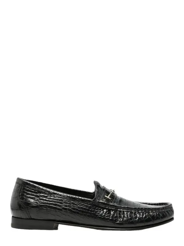 TOM FORD Round Toe Loafers With Metal Buckle - Black
