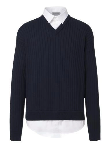 Balenciaga Layered Ribbed-knit Cotton V-neck Sweater - Black