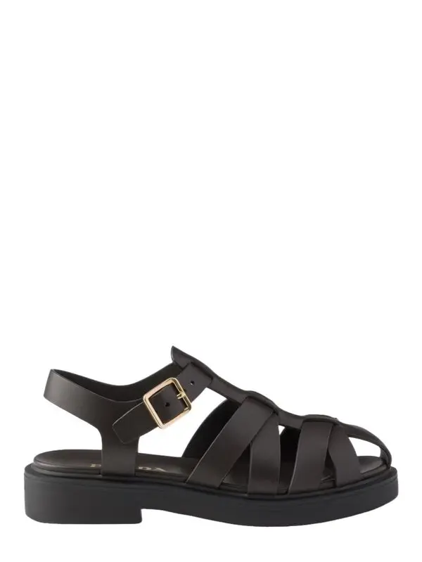 Prada Fisherman's Leather Sandals With Ankle Strap - Brown