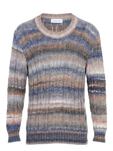 BELLWOOD Multicolor Wool-acrylic Cable-knit Crewneck Sweater - Blue