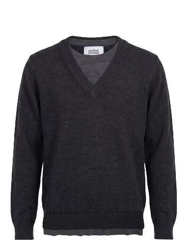 Alpha Studio Merino Wool Melange Crewneck Sweater - Grey