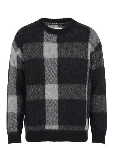 Emporio Armani Alpaca Wool Blend Checked Crewneck Sweater - Black
